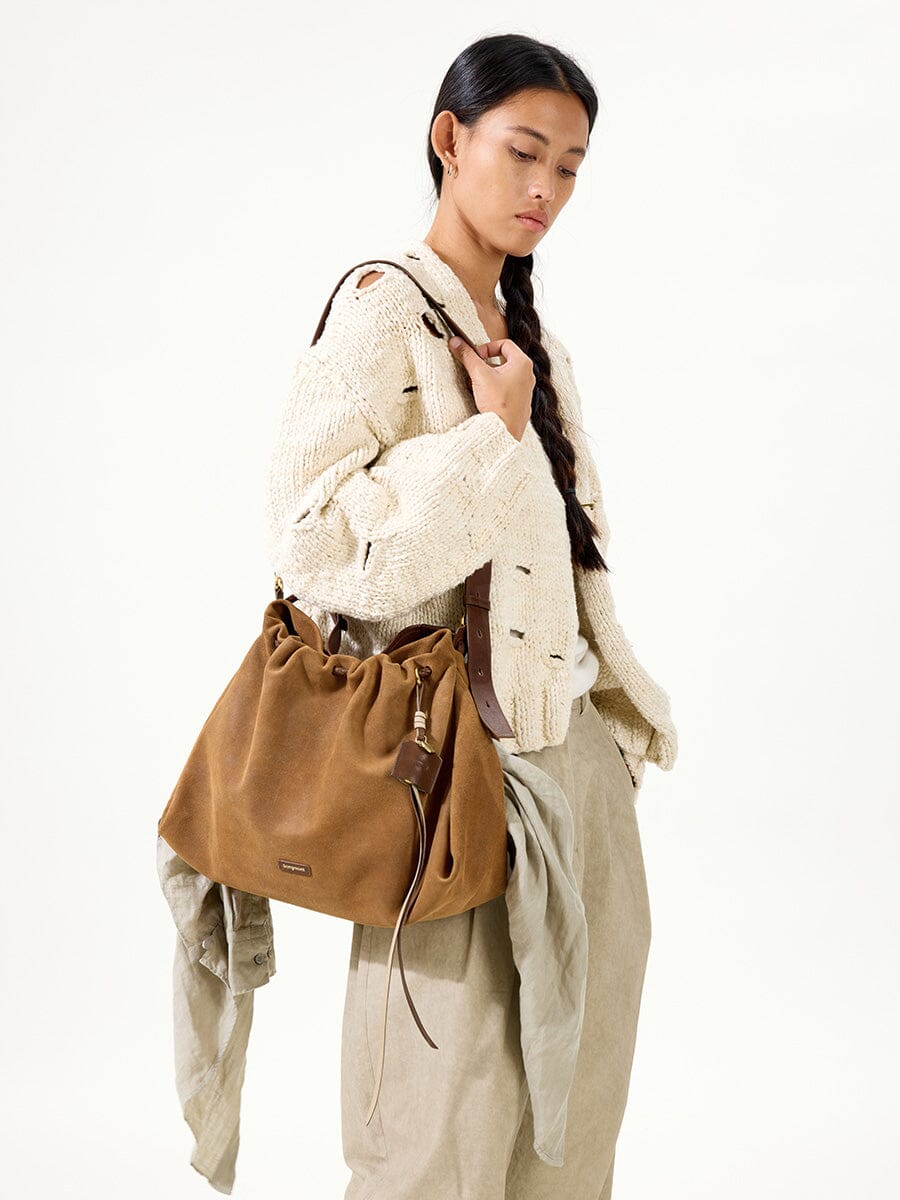 Ochre Suede Gather Bag Set | Tote Bag | Luxurious Collecting Accessory ...